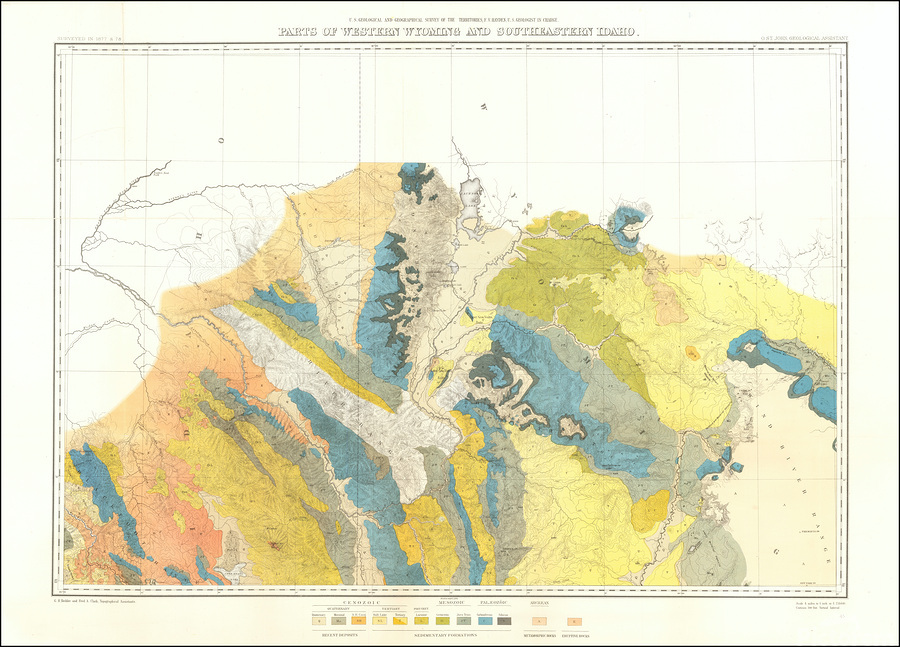 1878 Geological Map of Northwestern Wyoming – Detailed U.S. Geological ...