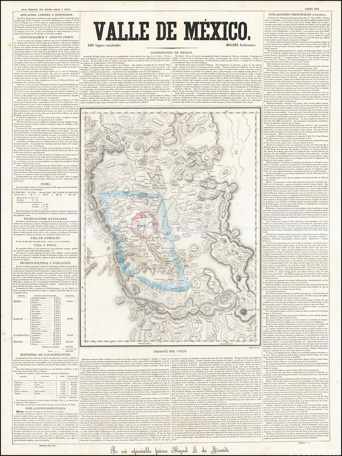 1858 Map of the Valley of Mexico Showing Lakes Rivers Ancient ...