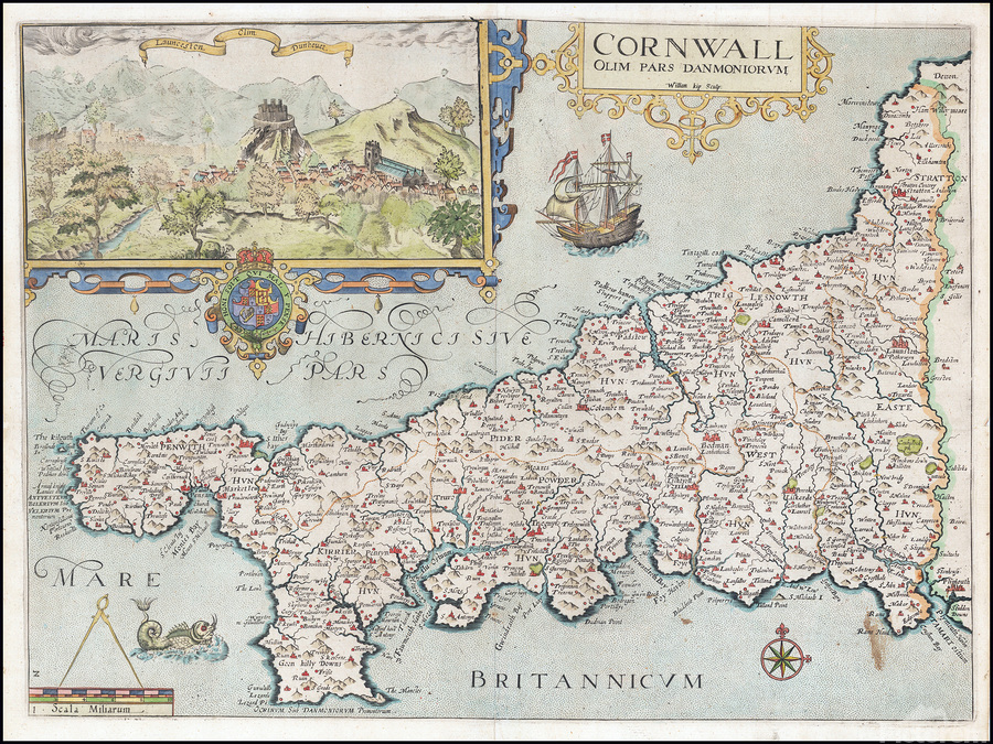 1607 Christopher Saxton Map of Cornwall England – Early County Map ...