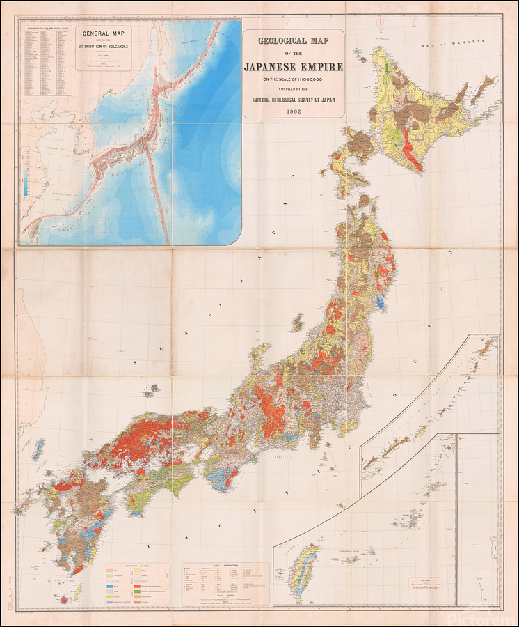 1902 Geological Map of Japan Showing Tectonic Structures Mineral Zones ...