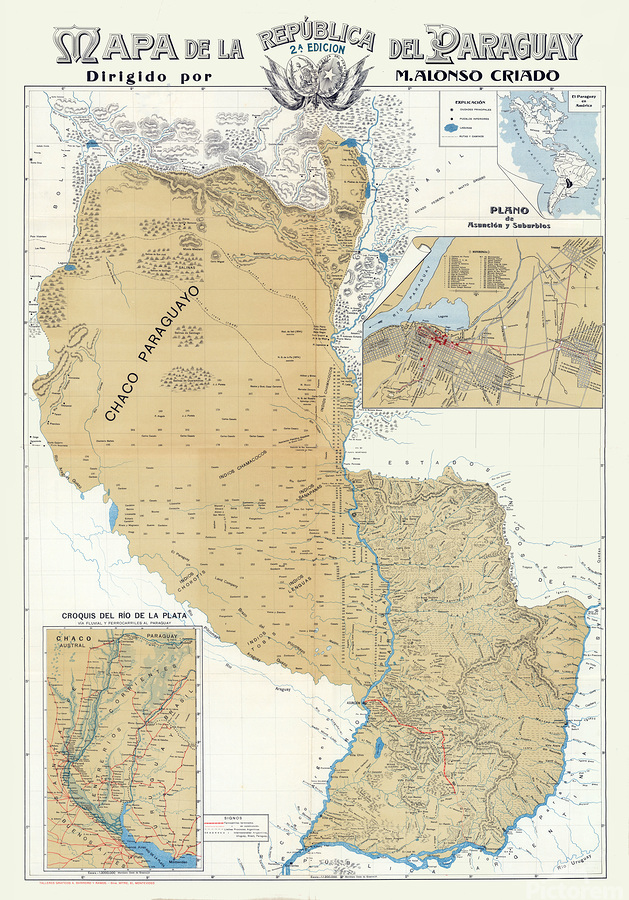 1908 Map of Paraguay – Vintage Early 20th Century South America Map ...