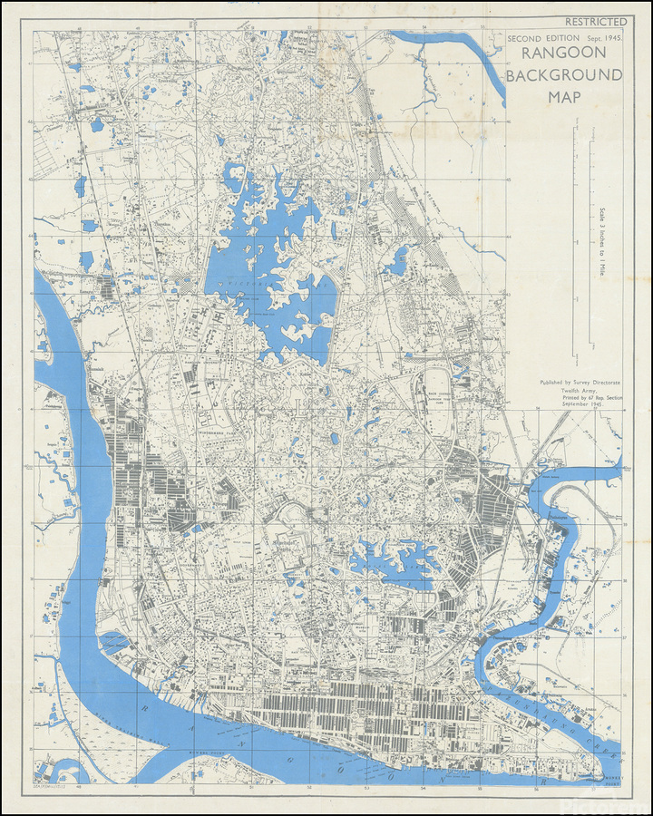 1945 British Military Map of Yangon Myanmar by History In Your Home ...