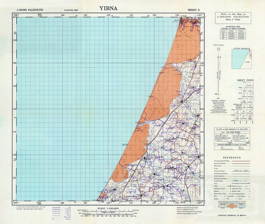 1942 Map of Yibna – Historic British Mandate Survey Depicting the ...