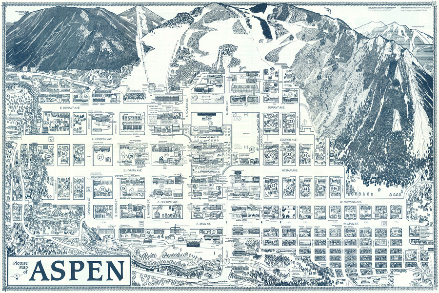 Pictorial Map of Aspen Colorado by History In Your Home Wall Art