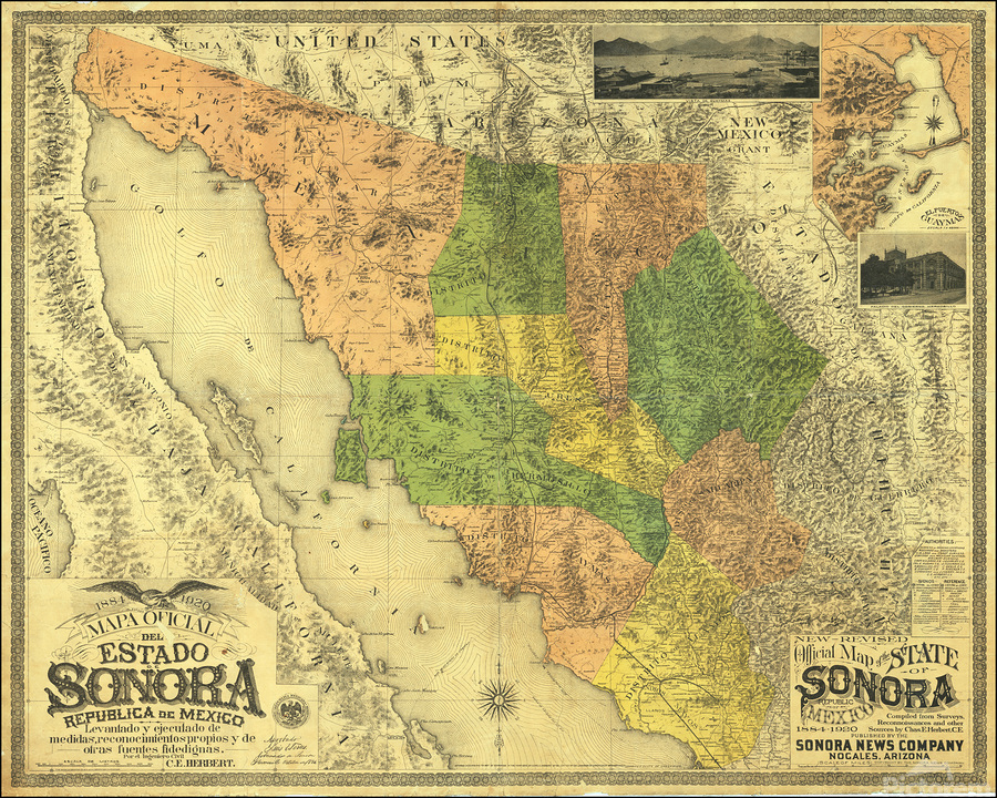 1920 Map of Sonora Mexico – Detailed Early 20th Century Cartographic ...
