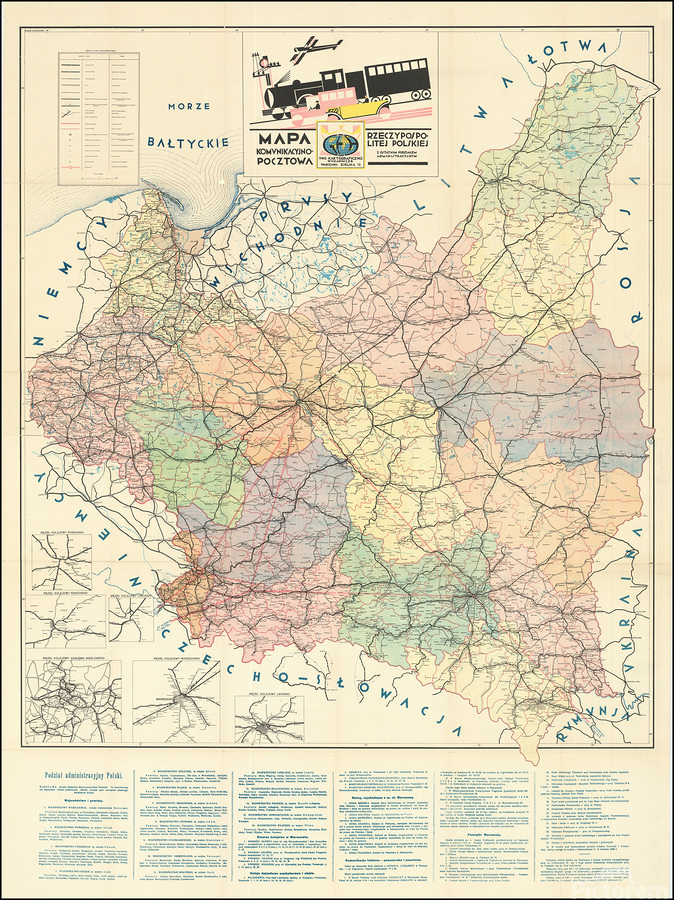 1921 Map of Poland – Post-World War I Map Showing New National Borders ...