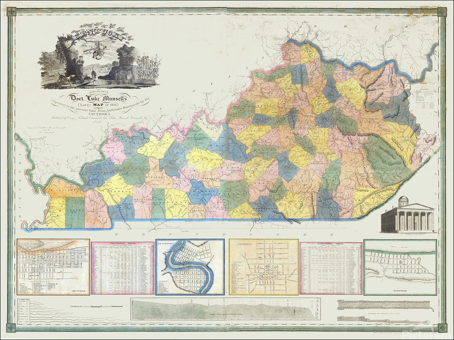 1834 Munsell Map of Kentucky – Historical State Map Depicting Counties ...