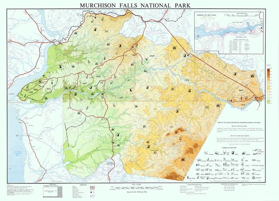 1963 Map of Murchison Falls National Park Uganda – Mid-Century African ...