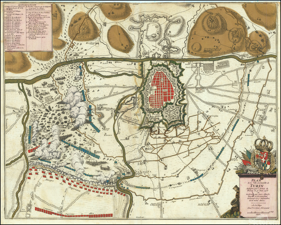 1706 Map of the Siege of Turin Italy Depicting Fortifications Battle ...