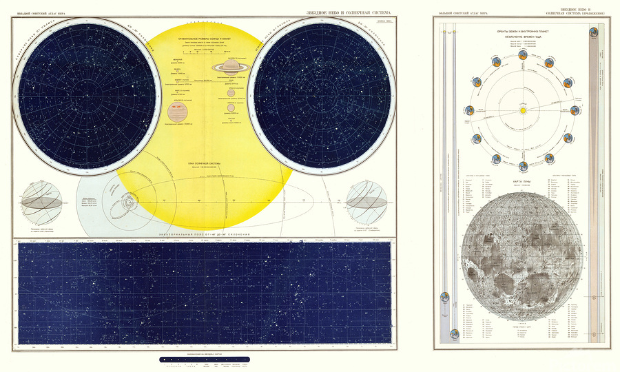Soviet Scientific Map of the Moon and Solar System Showing Lunar ...