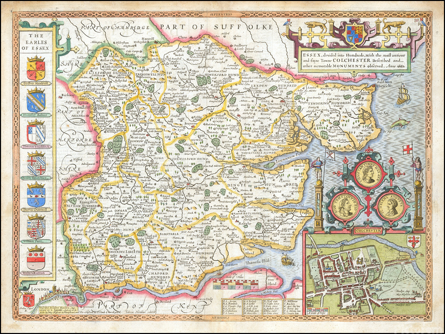 1676 John Speed Map of Essex England – Decorative County Map Featuring ...