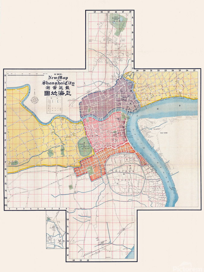 1916 Map of Shanghai China by History In Your Home Wall Art