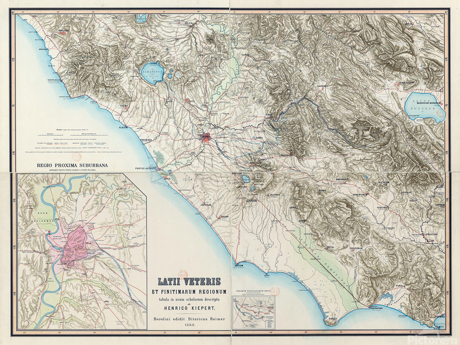 1888 Map of Latium – Late 19th Century Italian Regional Map Depicting ...