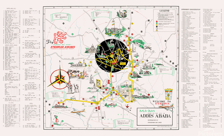 1962 Map of Addis Ababa – Historic Ethiopian Capital City Chart Showing ...