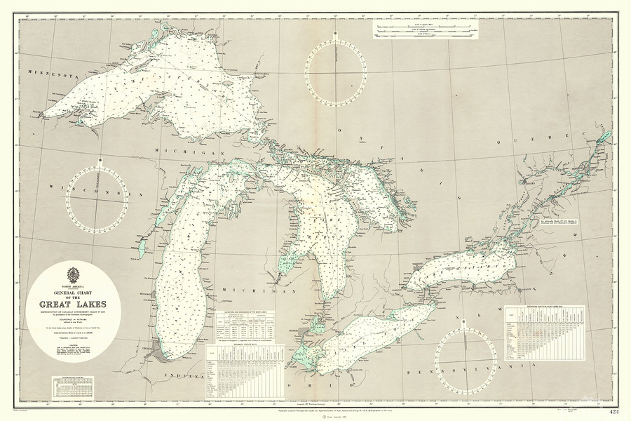 1965 Sea Chart of the Great Lakes – Detailed Nautical Map Depicting ...