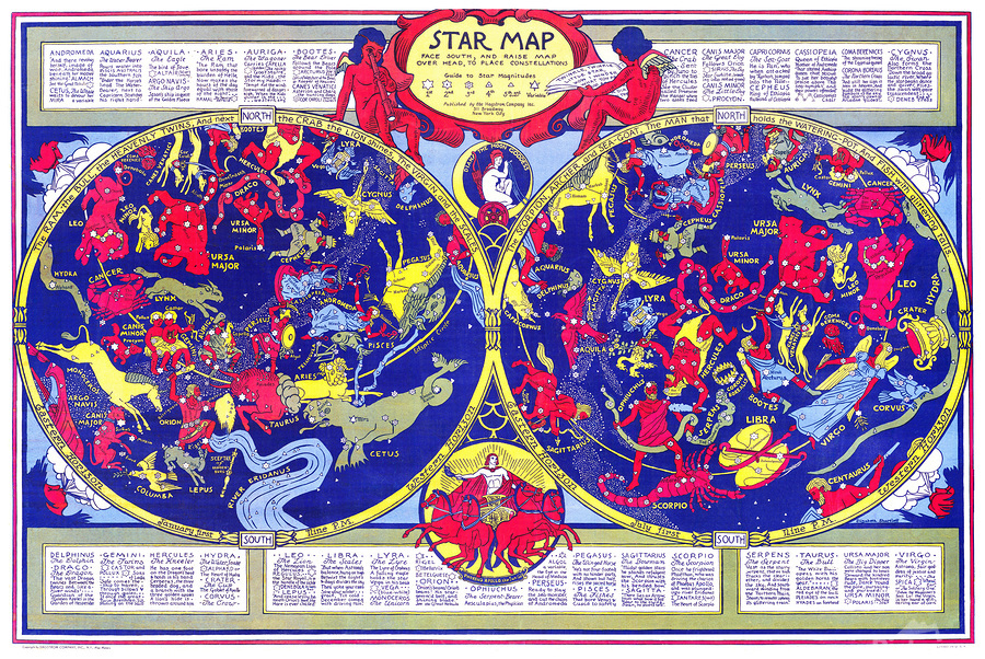 Pictorial Constellation Map of the Skies – Artistic Star Map Depicting ...