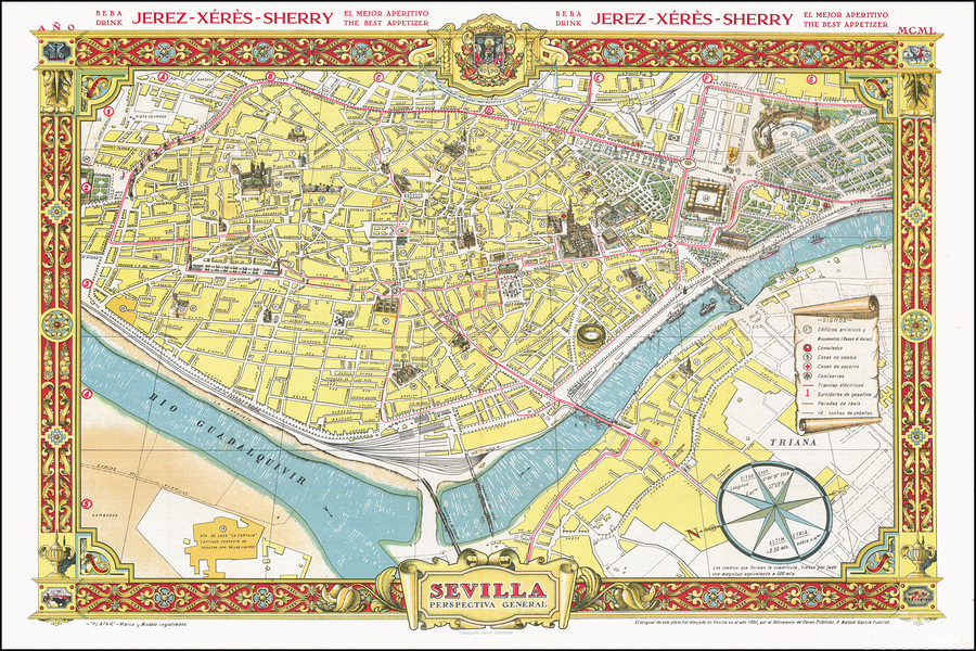Pictorial Map of Seville Spain – Illustrated Map Highlighting Landmarks ...