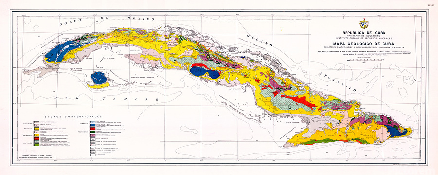 1962 Geological Map of Cuba Featuring Folded Mountain Belts Fault ...