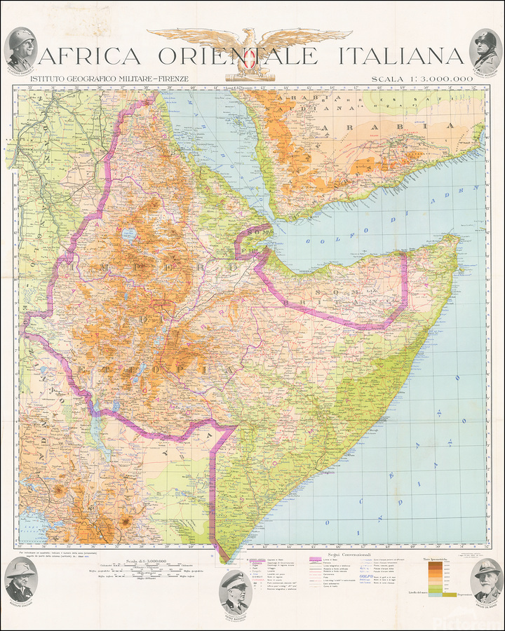 1936 Map of Italian East Africa by History In Your Home Wall Art