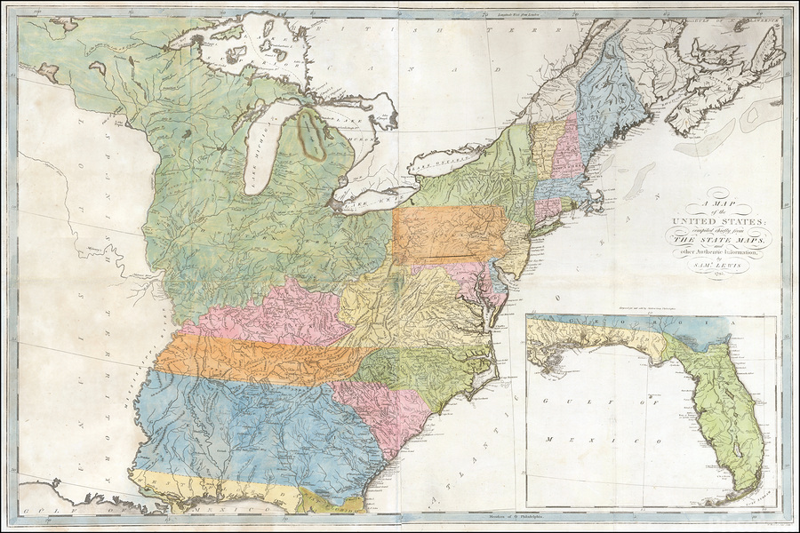 1795 Samuel Lewis Map of the United States – Early Post-Revolutionary ...