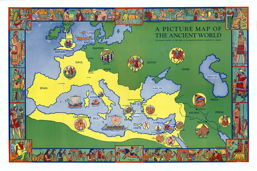 Pictorial Map of the Ancient World – Illustrated Historical Map Showing ...