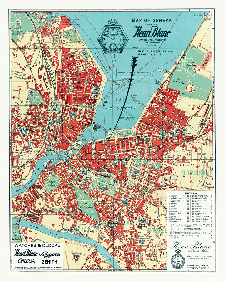 1925 Map of Geneva Switzerland Depicting Canton Borders Transportation ...