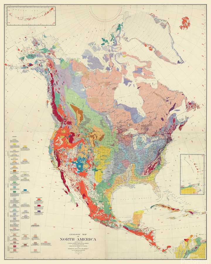 1911 Geological Map of North America – Continental Rock Strata Fault ...