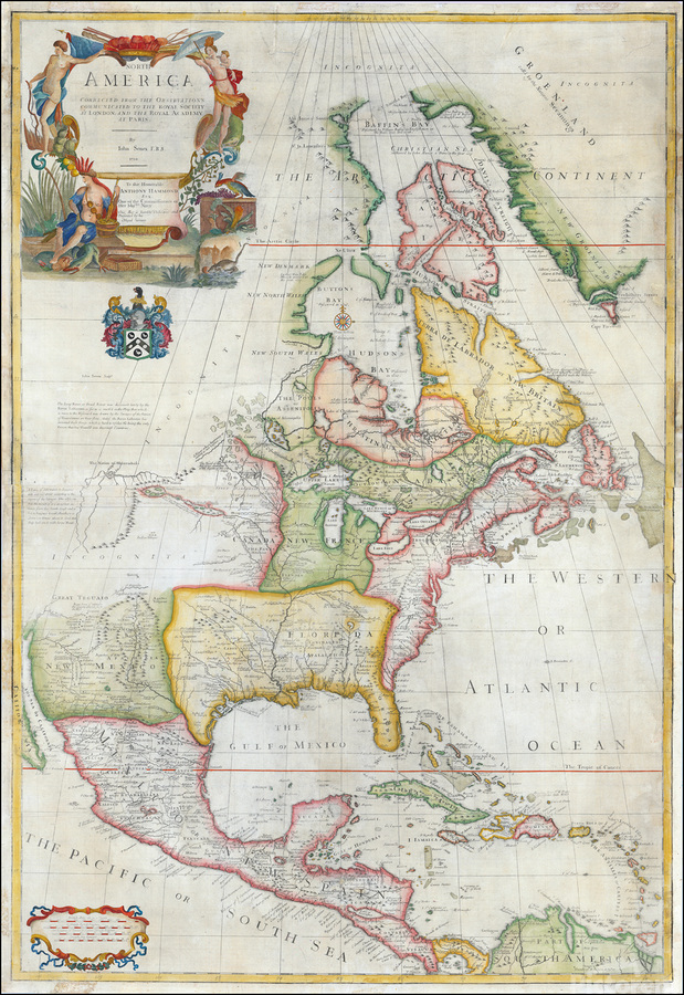 1710 English Wall Map of North America – Historic Early 18th Century ...