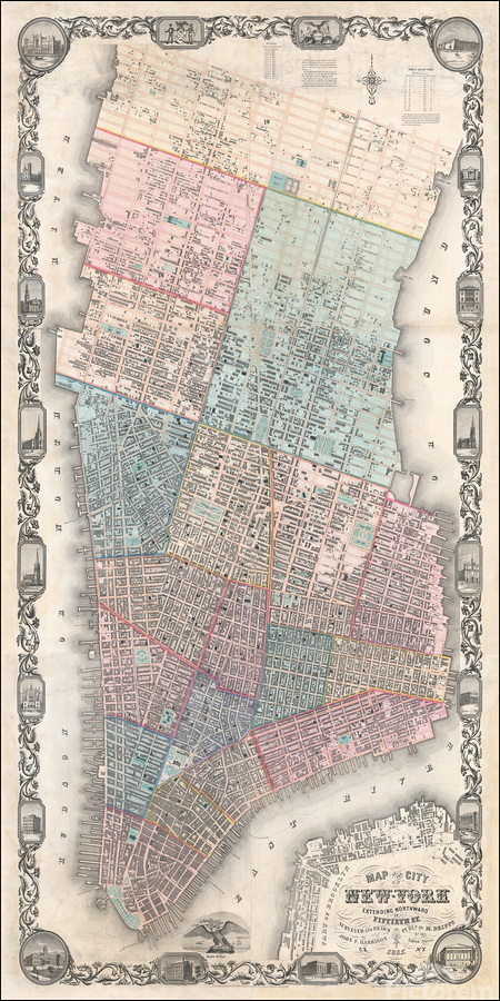 1851 Map of Manhattan New York City by History In Your Home Wall Art