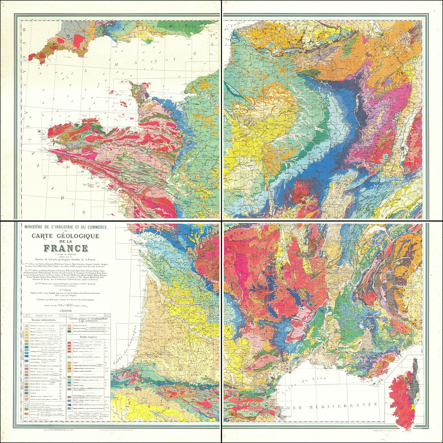 1955 Geological Map of France – Mid-20th Century Scientific Survey ...