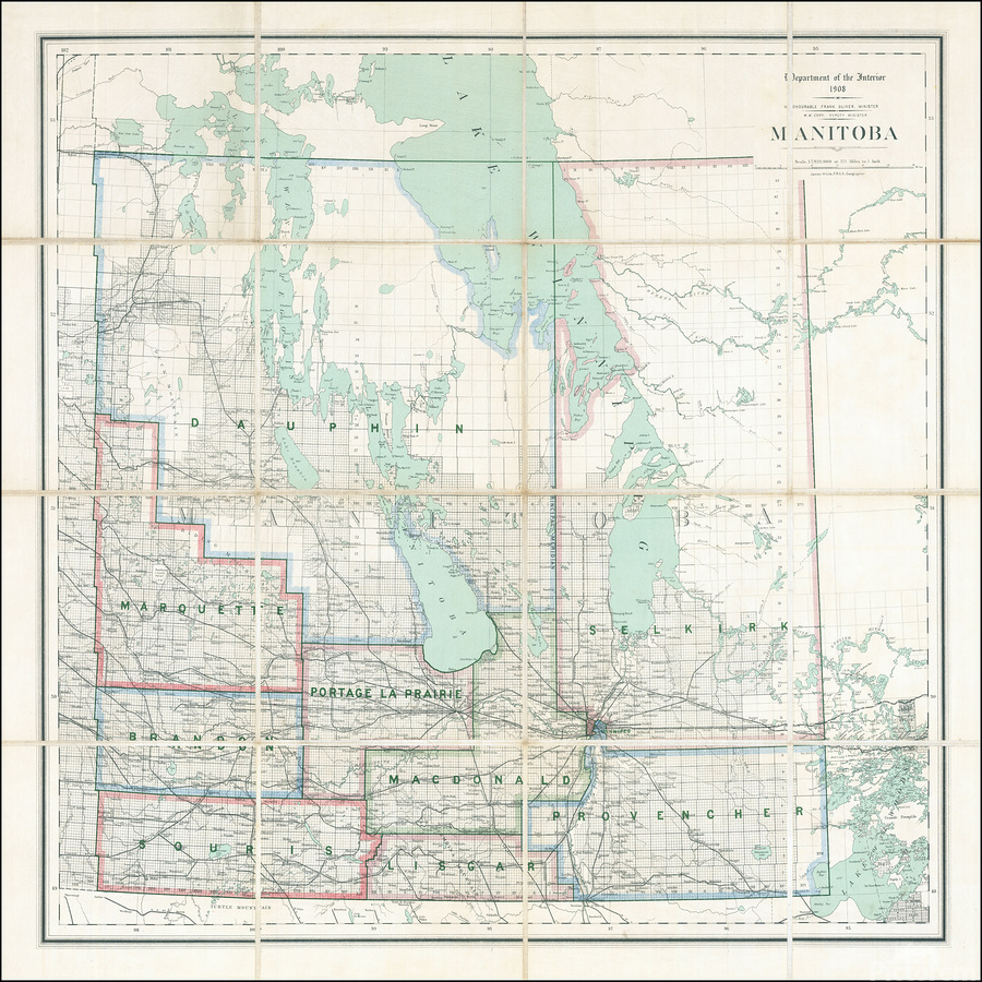 1908 Map of Manitoba Canada by History In Your Home Wall Art