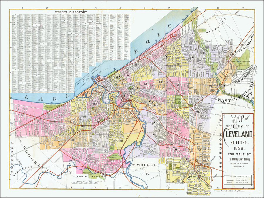 1898 Map of Cleveland Ohio by History In Your Home Wall Art