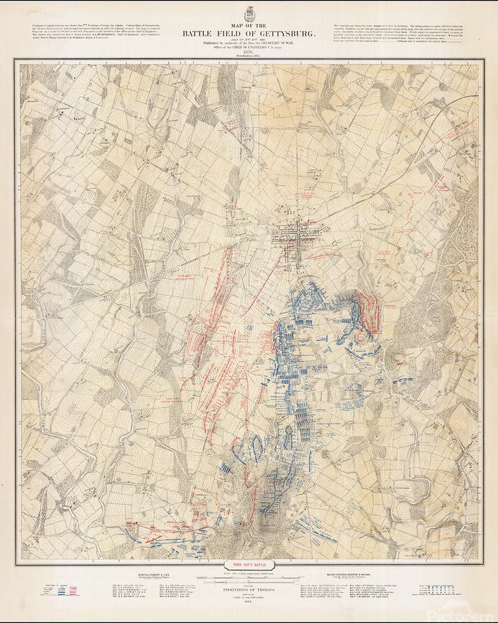 Map of the Gettysburg Battlefield – July 3rd 1863 Depicting Final ...