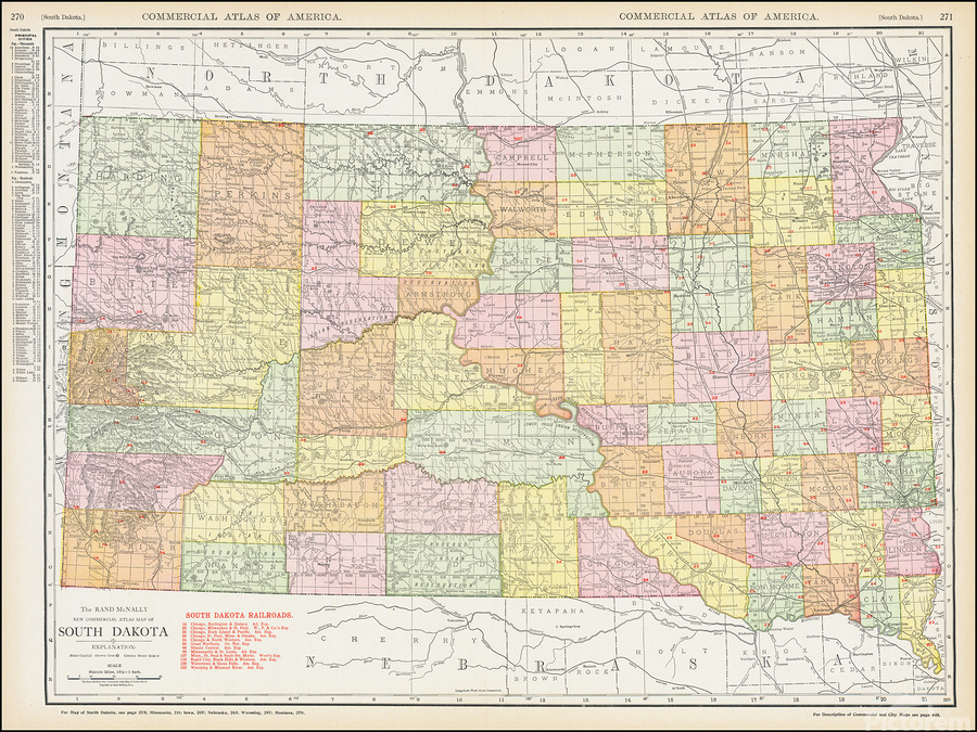 1917 Map of South Dakota – Historical Map Showing Counties Cities Roads ...