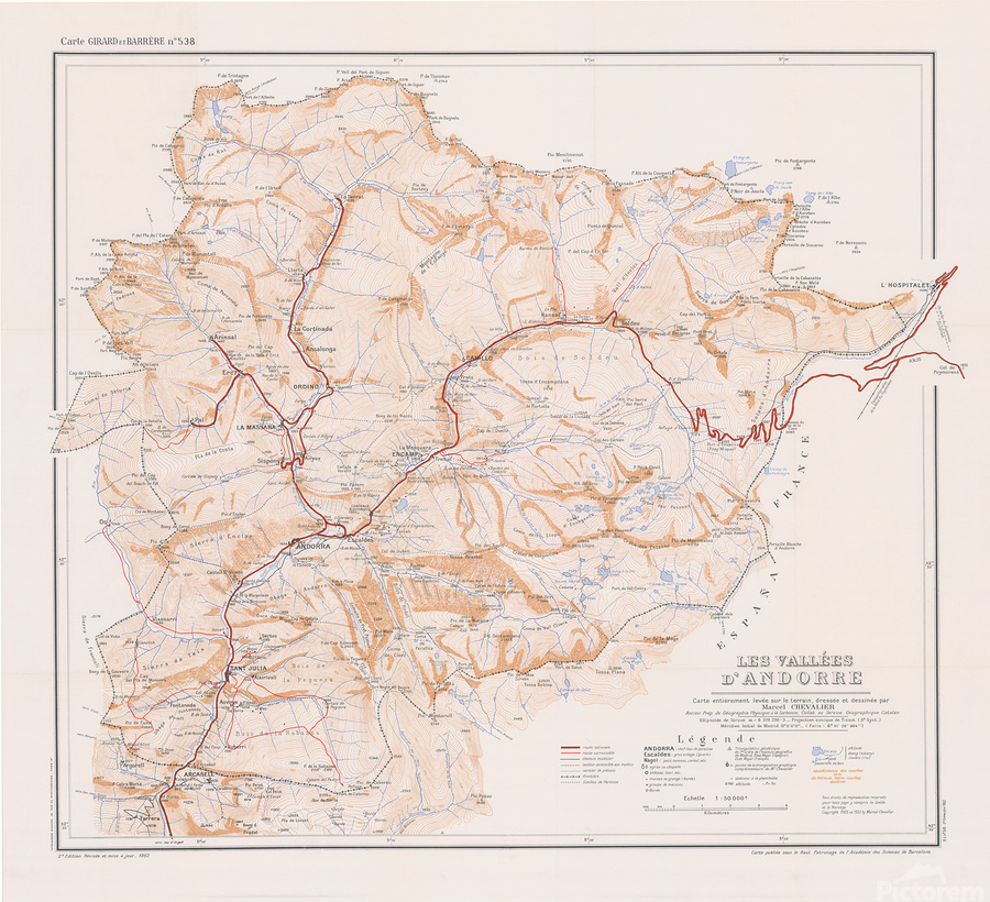 1962 Map of Andorra – Vintage Mid-20th Century European Microstate ...