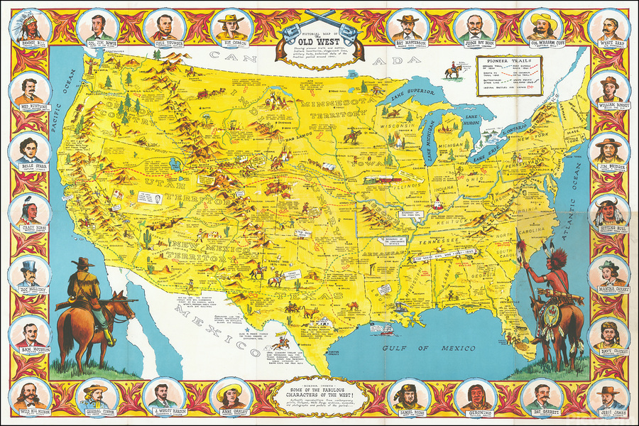 Pictorial Map of the American Wild West – Artistic Depiction of 19th ...