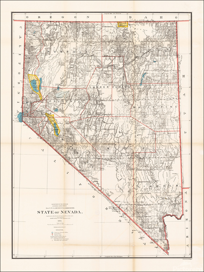 1894 Map of Nevada by History In Your Home Wall Art