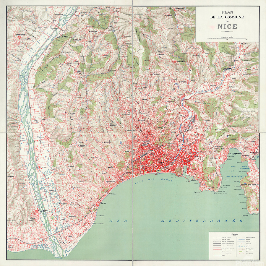 1938 Map of Nice France by History In Your Home Wall Art