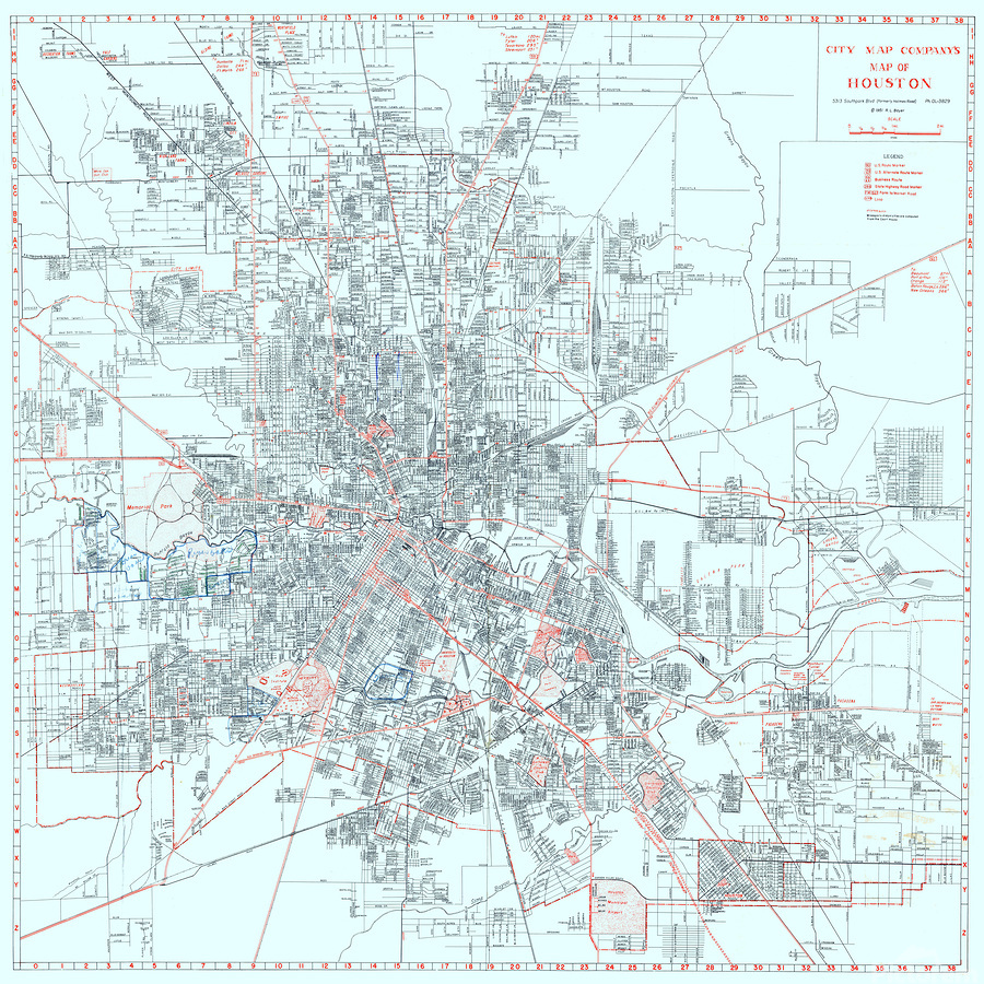 1950 Map of Houston Texas by History In Your Home Wall Art