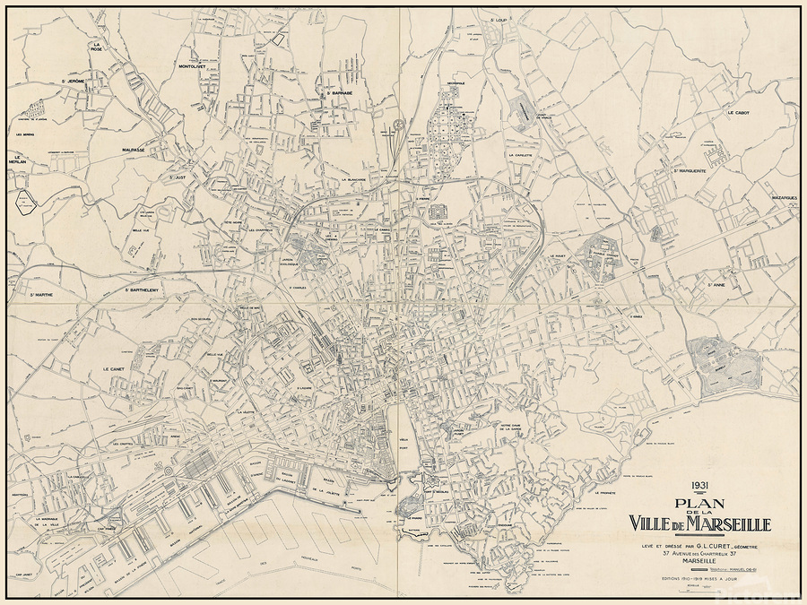 1931 Map of Marseille France by History In Your Home Wall Art
