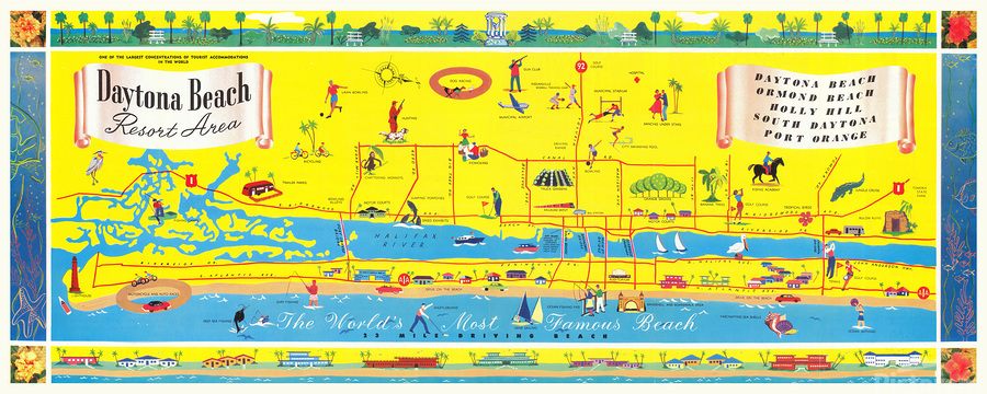1956 Map of Daytona Beach Florida – Mid-Century Tourist and Road Map ...