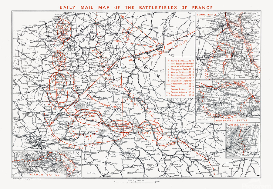 1919 Map of World War I Battlefields in France – Historic Postwar ...