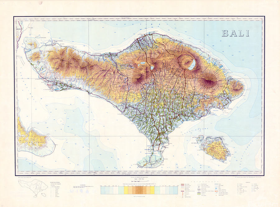 1955 Map of Bali – Vintage Mid-20th Century Indonesian Island Map ...