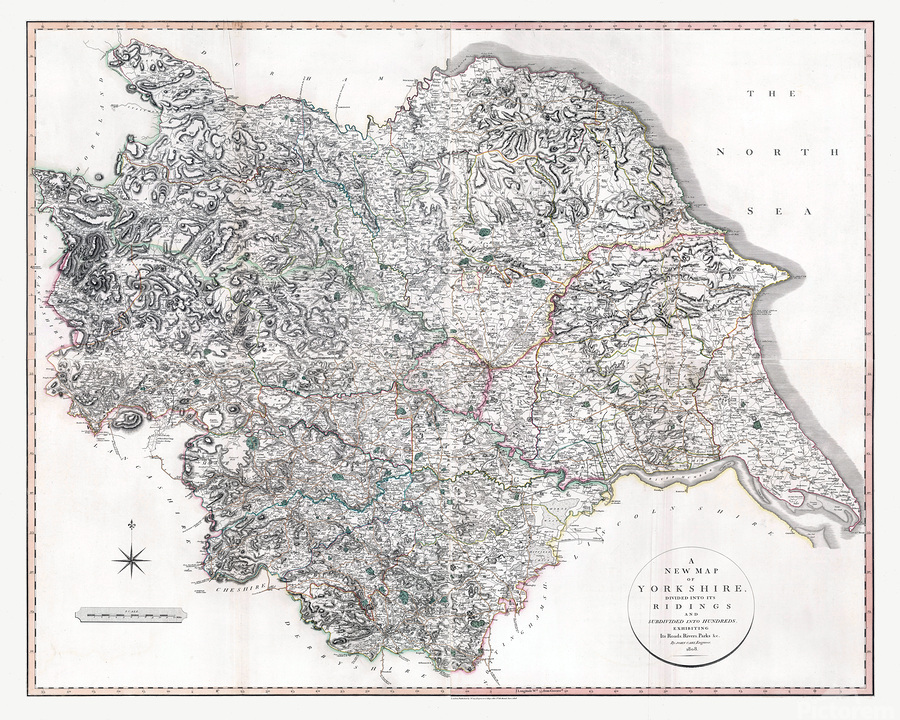 1808 Map of Yorkshire England Showing County Divisions Market Towns and ...