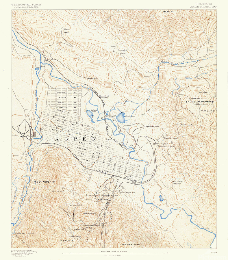 1898 Map of Aspen Colorado – Vintage Mining Town Map Reproduction ...