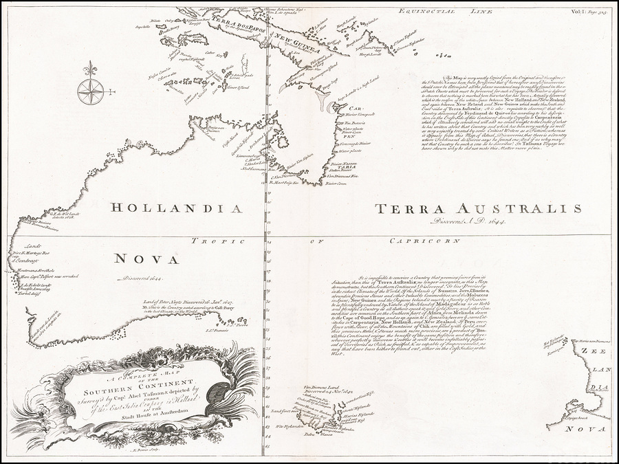 1663 First English Map of Australia – Bowen’s New Holland Showing Dutch ...