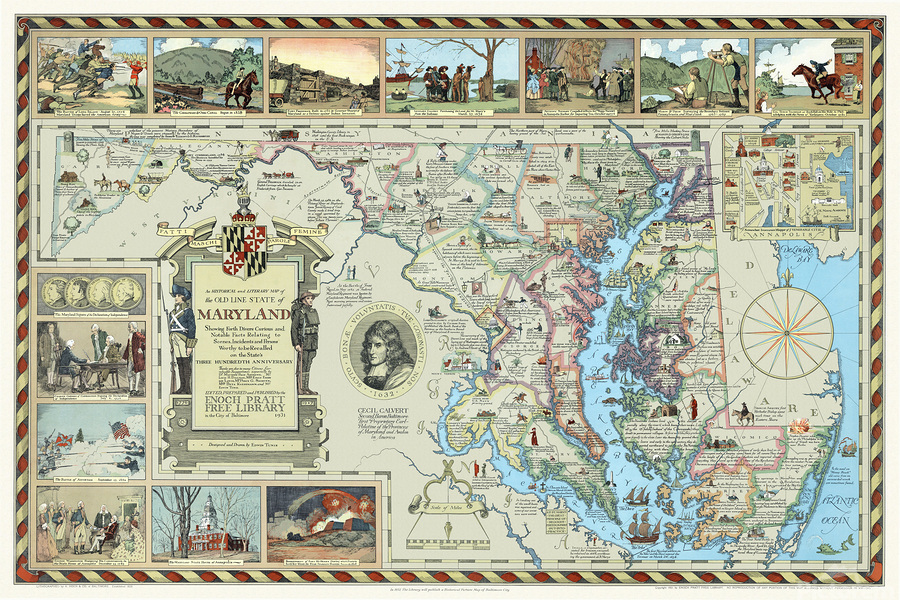 Pictorial History Map of Maryland – Illustrated State Map Showing ...