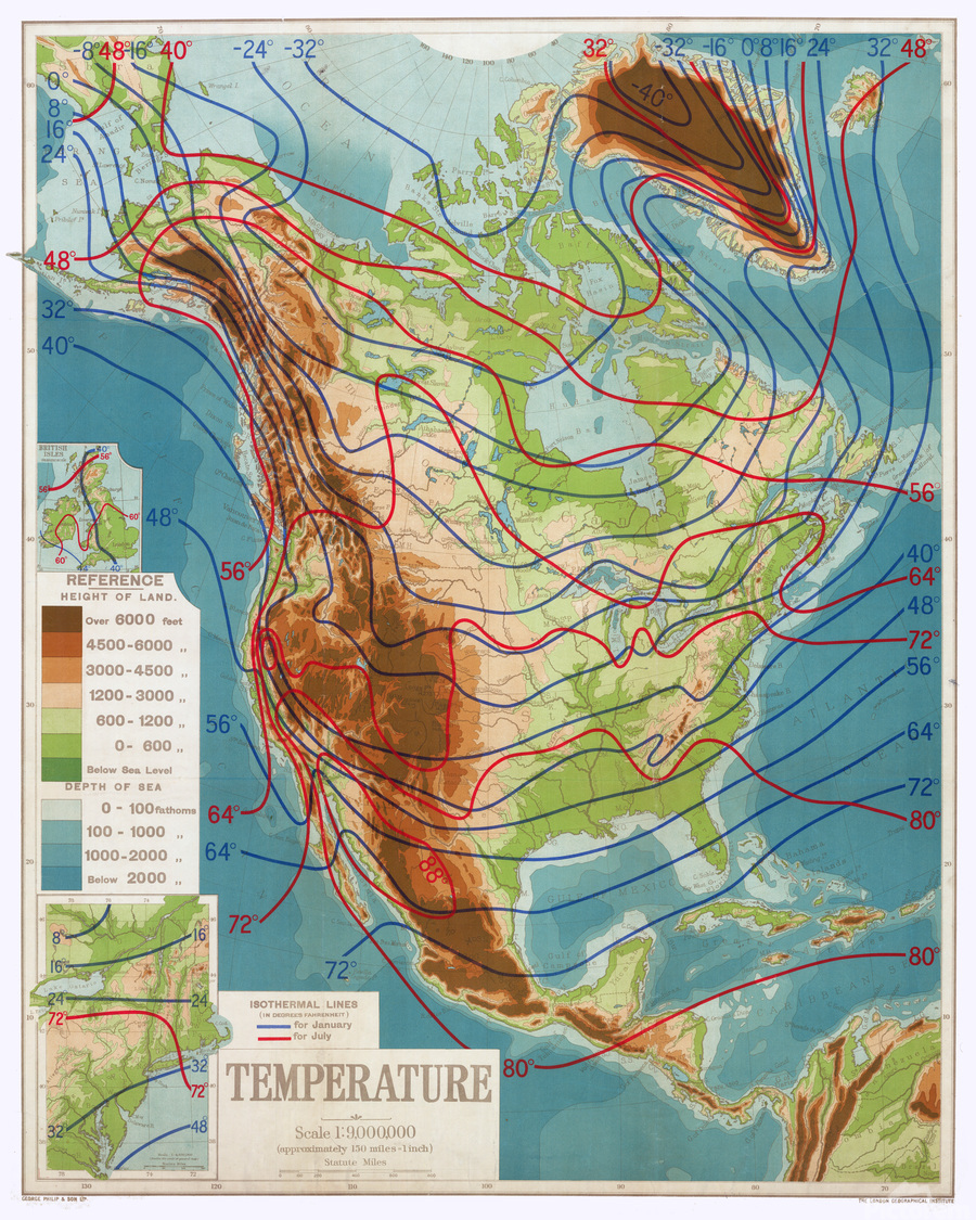 Isothermal Temperature Map of North America Showing Annual Average ...