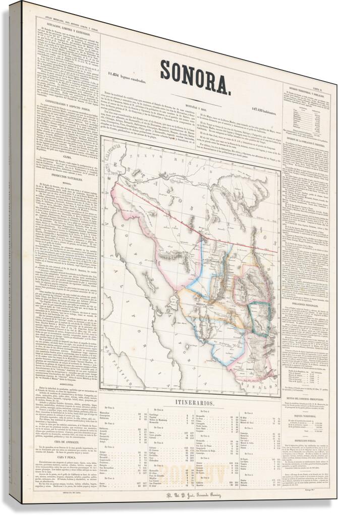 1858 Map of Sonora Mexico – 19th Century Northern Mexico Map Showing Hermosillo Desert ...