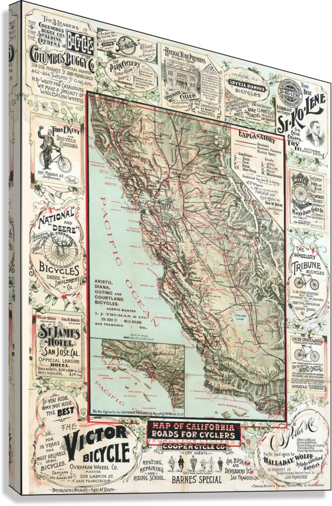 1896 Map of California Roads for Cyclers – 19th Century Bicycle Touring ...